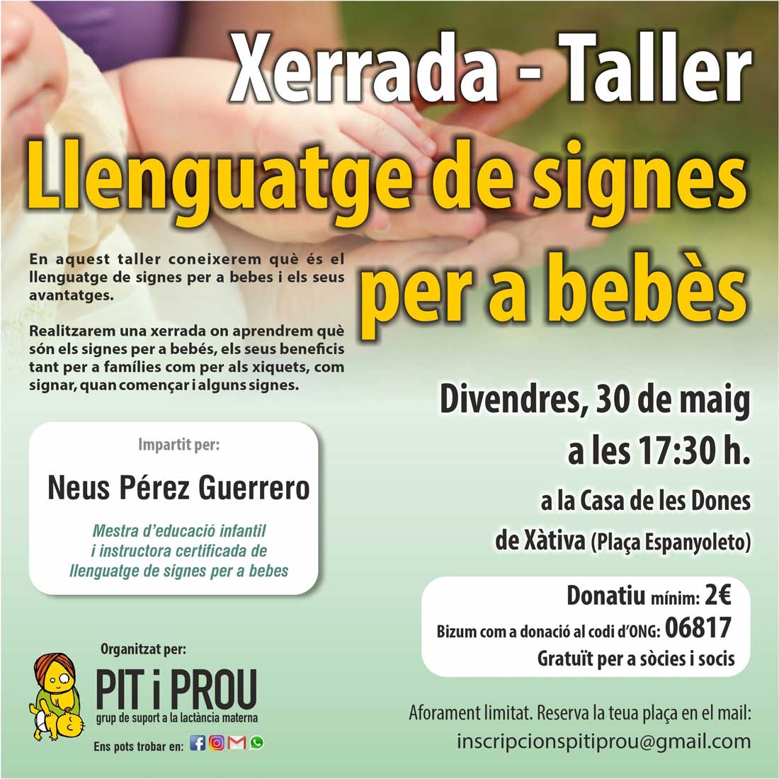 L’associació Pit i Prou organitza una xerrada - taller sobre el llenguatge de signes per a bebès ...